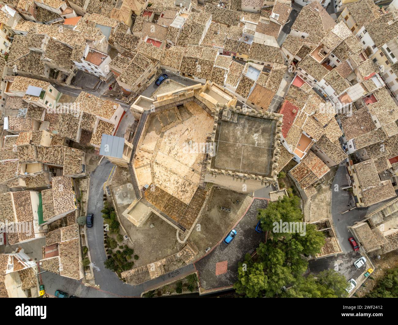 Aerial view of Moratalla castle in Murcia province Spain dominating the ...