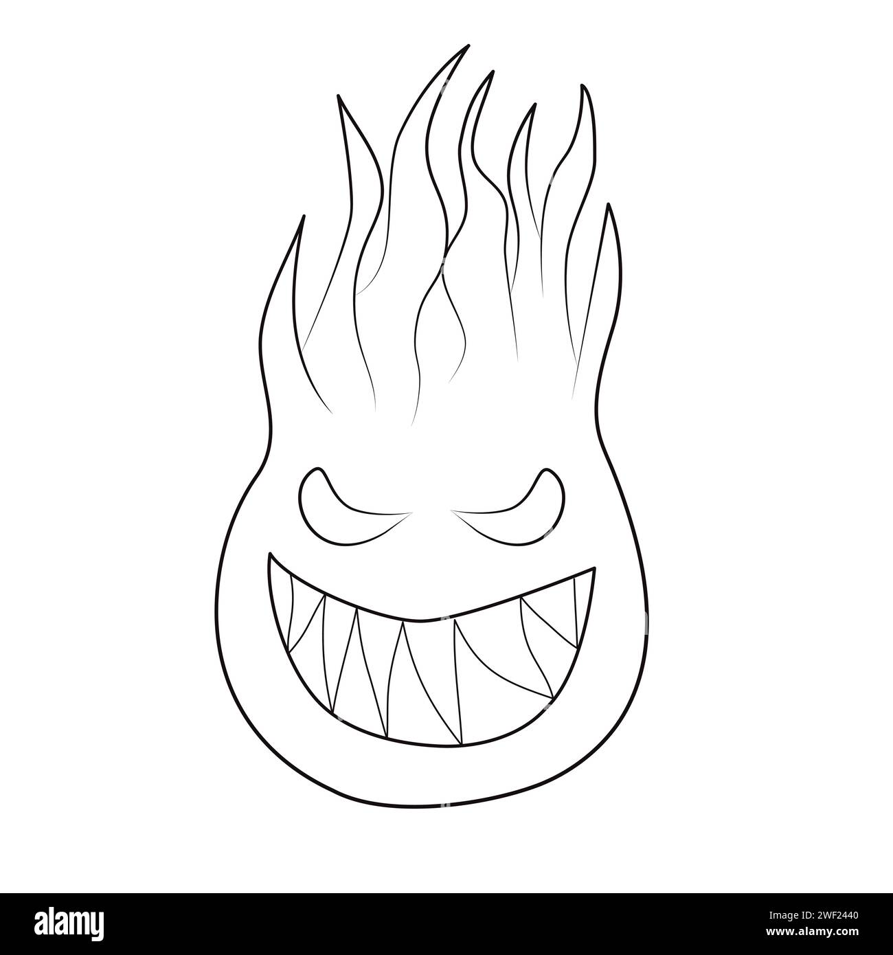 Angry flame Doodle style Black line vector illustration Isolated on ...