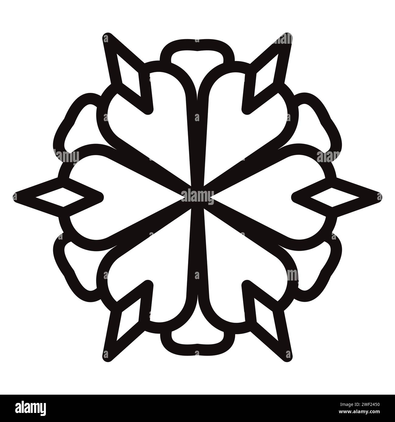 Decorative Line Flower Outline Abstract Flower Head Black Contour Vector Illustration Isolated