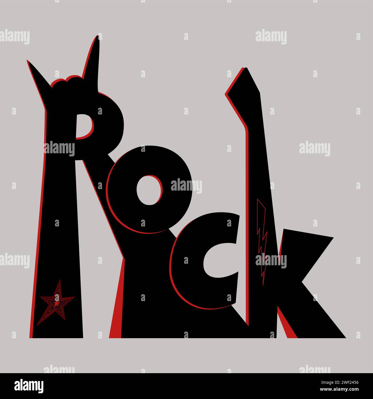 Rock text in black and red colors. Stylized decorative symbol Printable ...