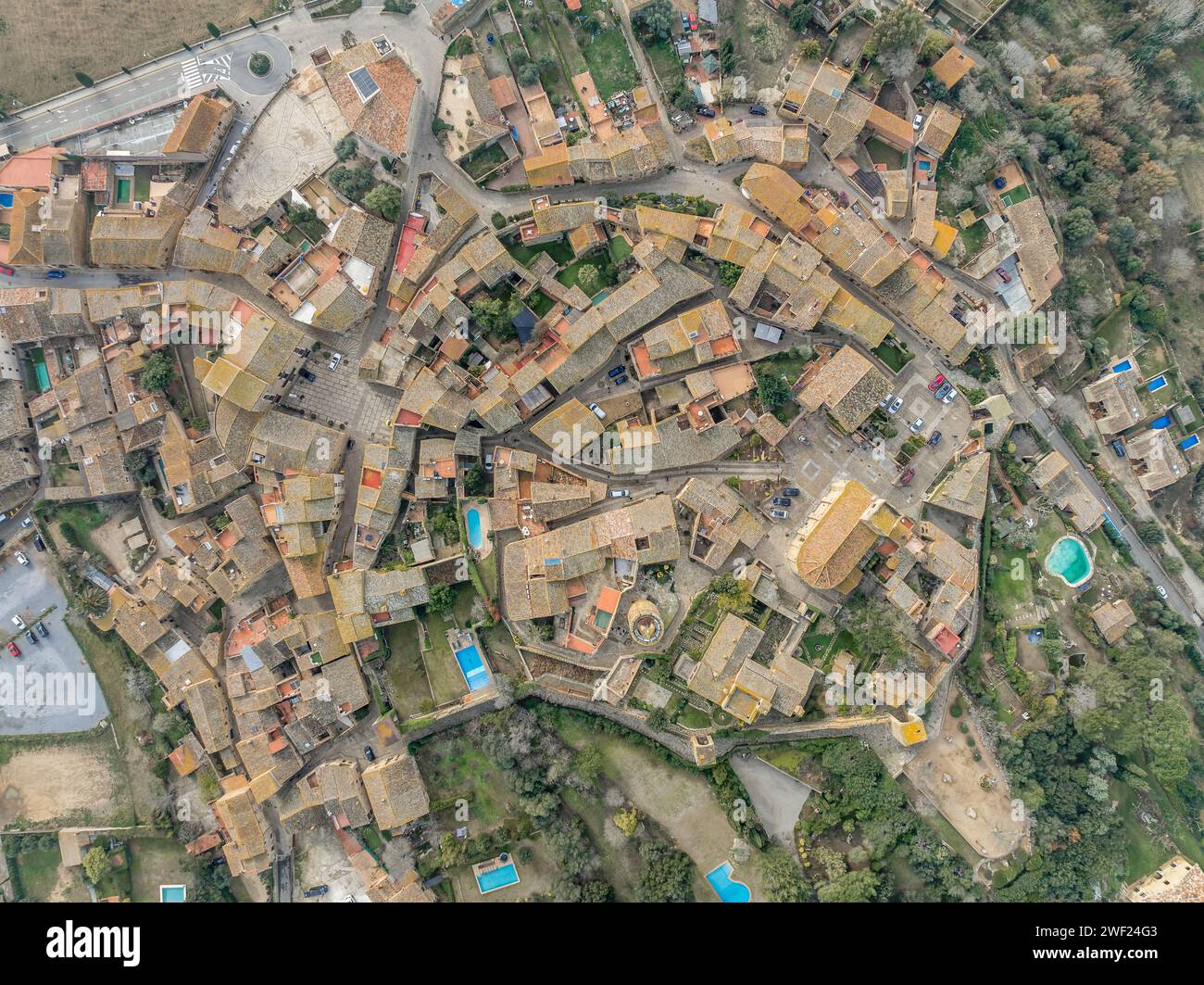 Aerial view of Pals a medieval town in Catalonia, northern Spain, near ...