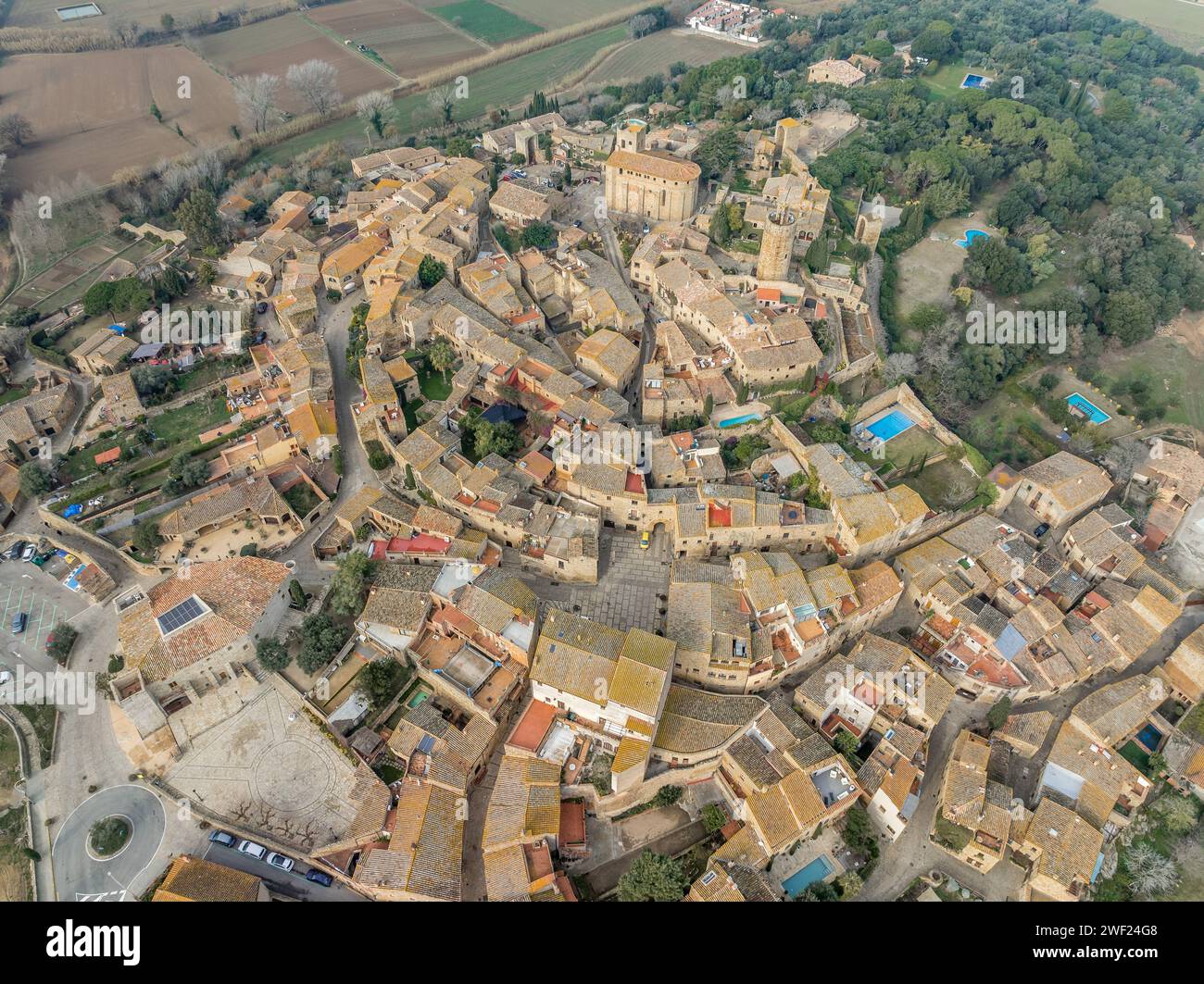 Aerial view of Pals a medieval town in Catalonia, northern Spain, near ...