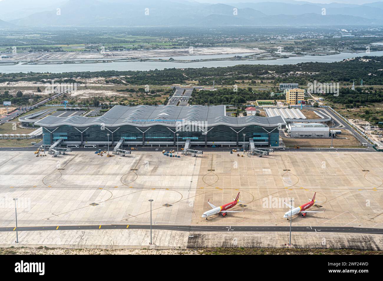 Nha Trang, Vietnam, 24 January 2024: Cam Ranh airport aerial view. key ...