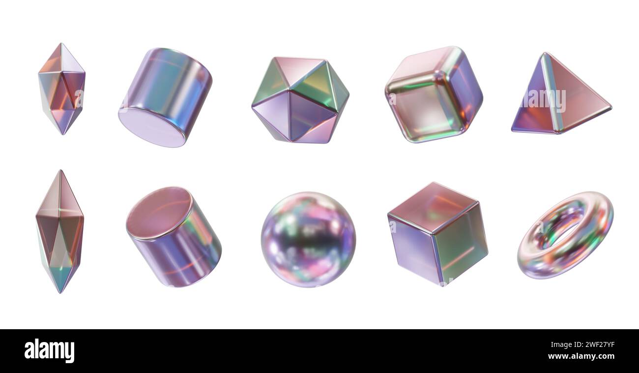 Hologram geometry shape pack set isolated background 3d rendering ...