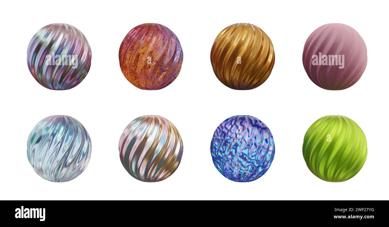 Material balls decoration set isolated background 3d rendering without ...