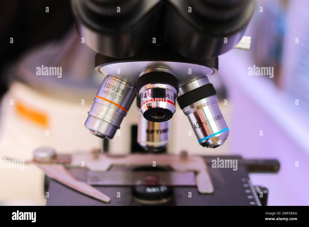 Close-up of the microscope in the laboratory. Microscope for scientific ...