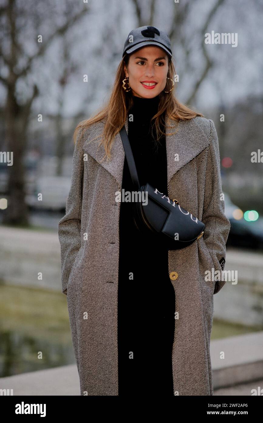 Paris, France. 25th Jan, 2024. Street style, Elodie Clouvel arriving at ...