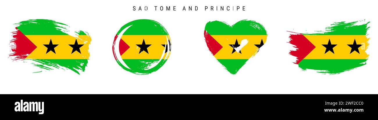 Sao Tome and Principe hand drawn grunge style flag icon set. Saint ...