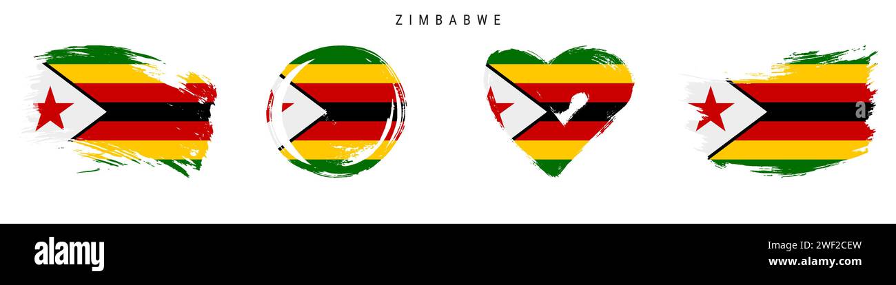 Zimbabwe hand drawn grunge style flag icon set. Zimbabwean banner in official colors. Free brush ...