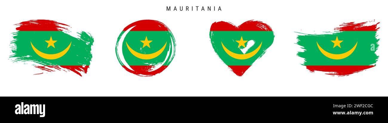 Mauritania hand drawn grunge style flag icon set. Mauritanian banner in official colors. Free ...