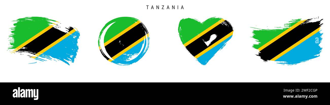 Tanzania hand drawn grunge style flag icon set. Tanzanian banner in ...