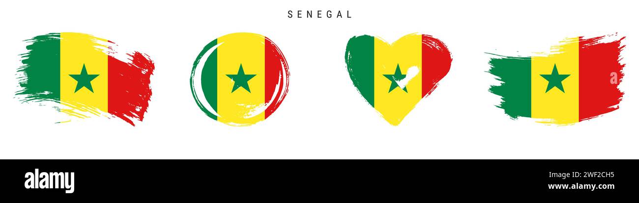 Senegal hand drawn grunge style flag icon set. Senegalese banner in ...
