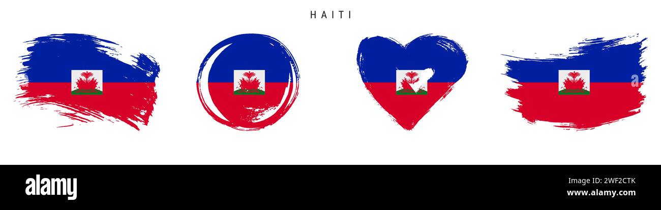 Haiti hand drawn grunge style flag icon set. Haitian banner in official ...