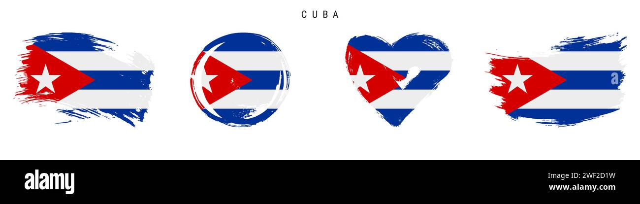 Cuba hand drawn grunge style flag icon set. Cuban banner in official ...