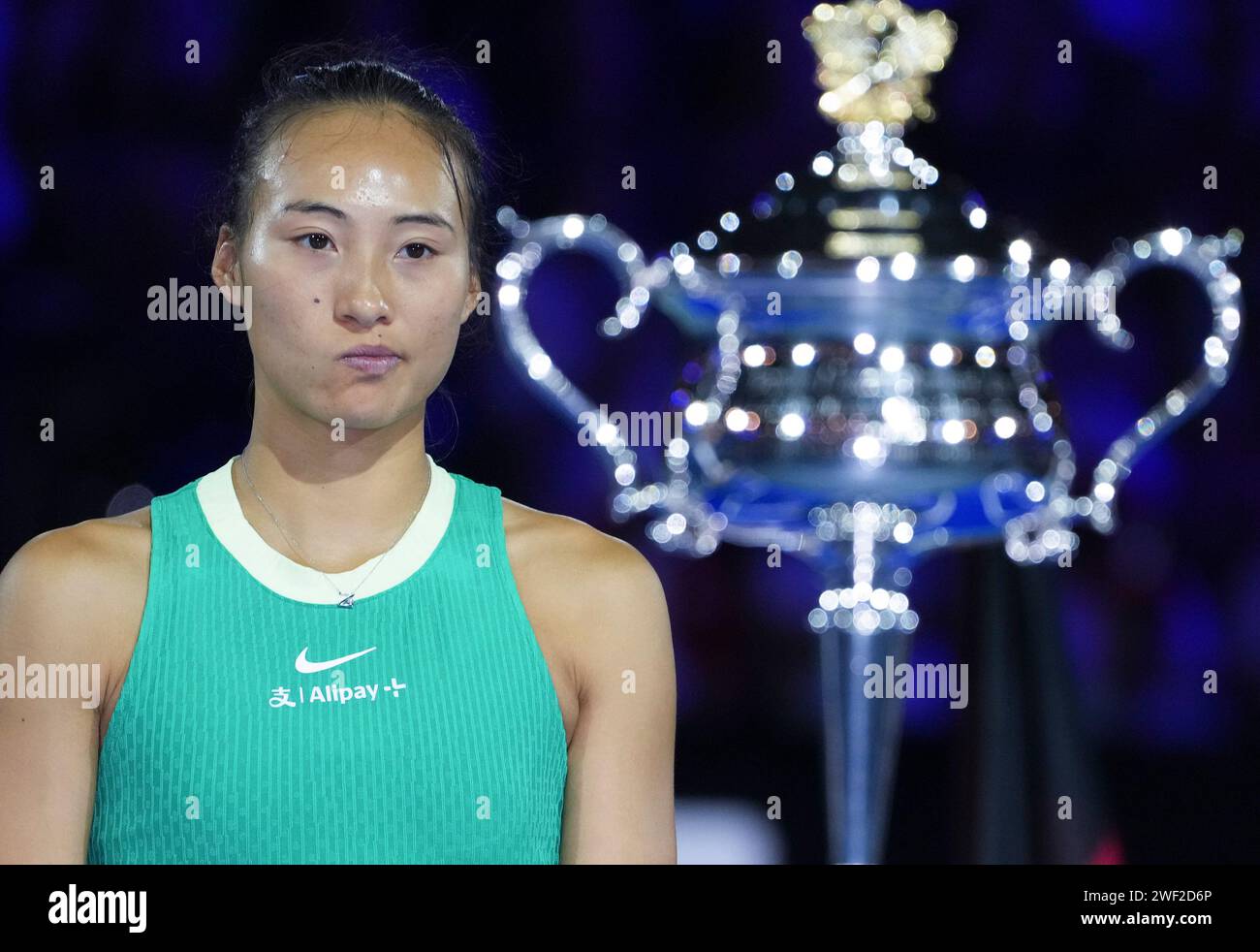 Beijing, Australia. 27th Jan, 2024. Zheng Qinwen of China reacts during ...