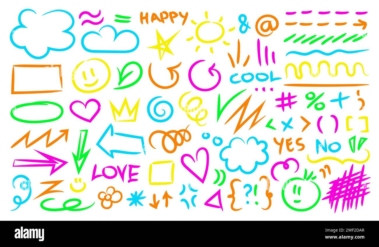 Neon highlight brush strokes and underlines. isolated elements Stock ...