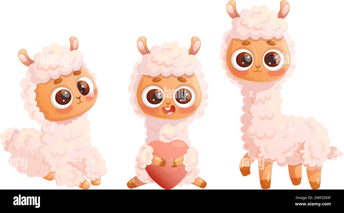 Cute Llama alpaca animals. Isolated funny cartoon character. Vector ...