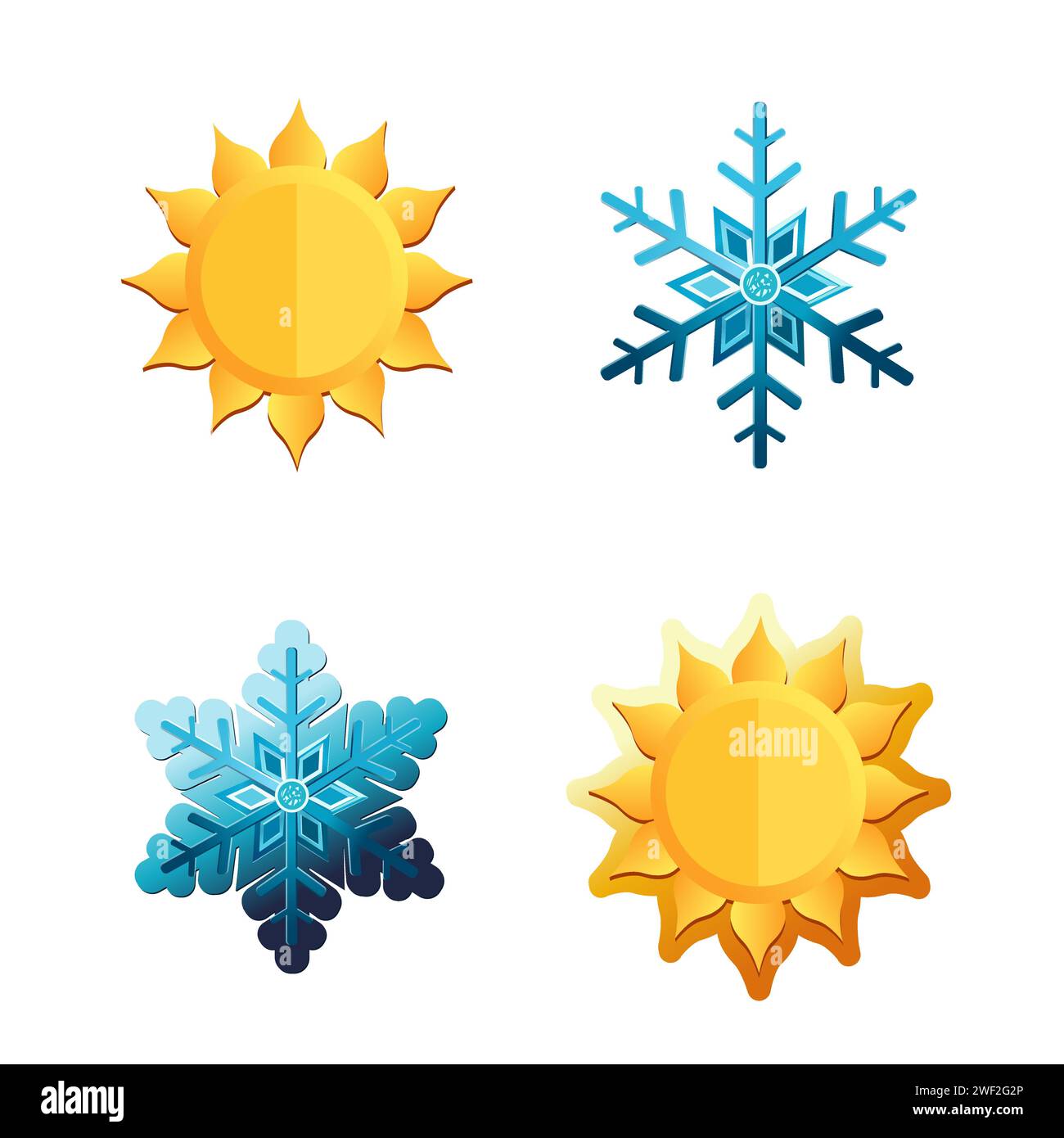 Summer sun and winter snowflake vector icons. Symbol of weather and ...