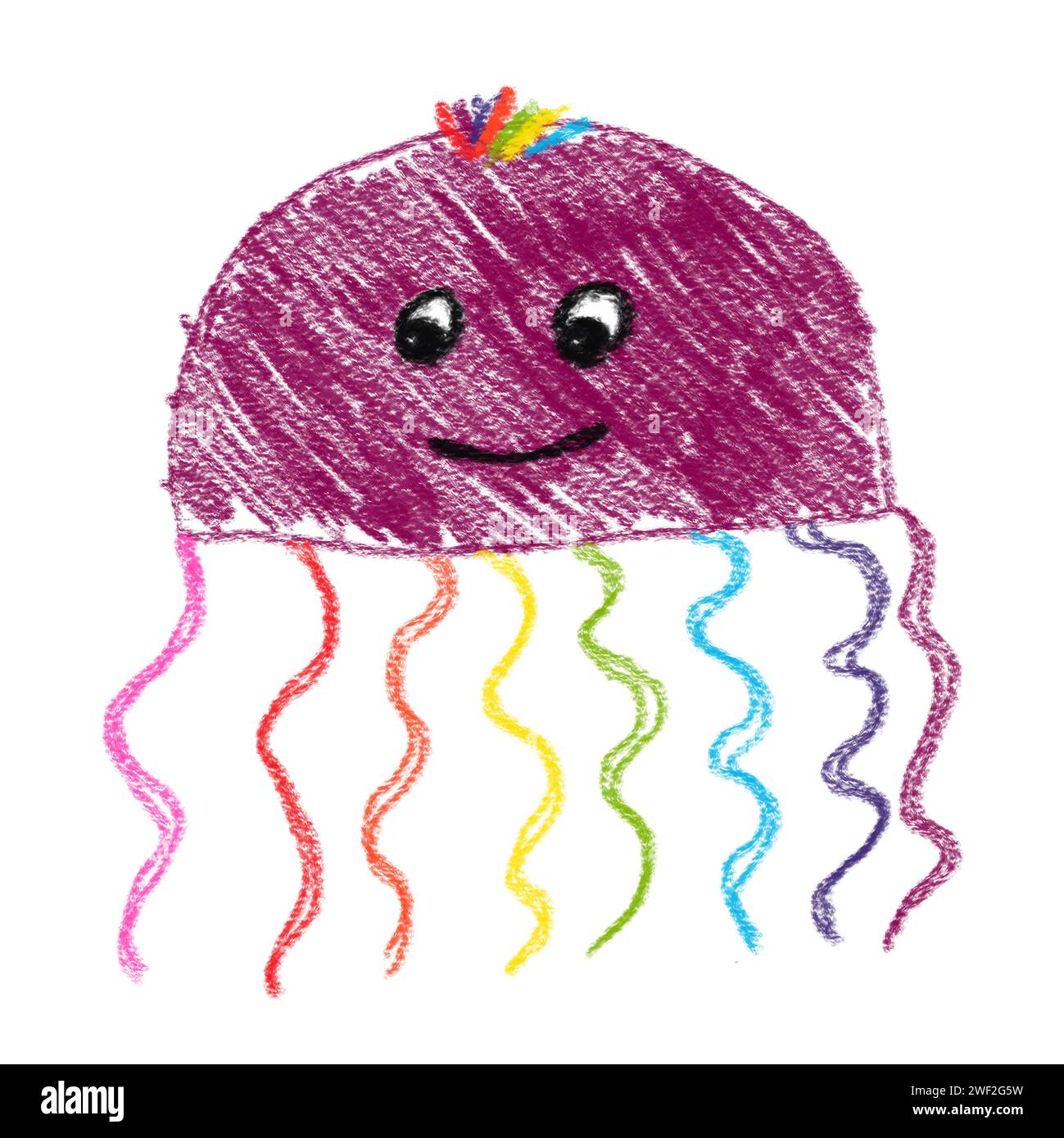 Hand-drawn simple colorful jellyfish on white background. Kid's ...
