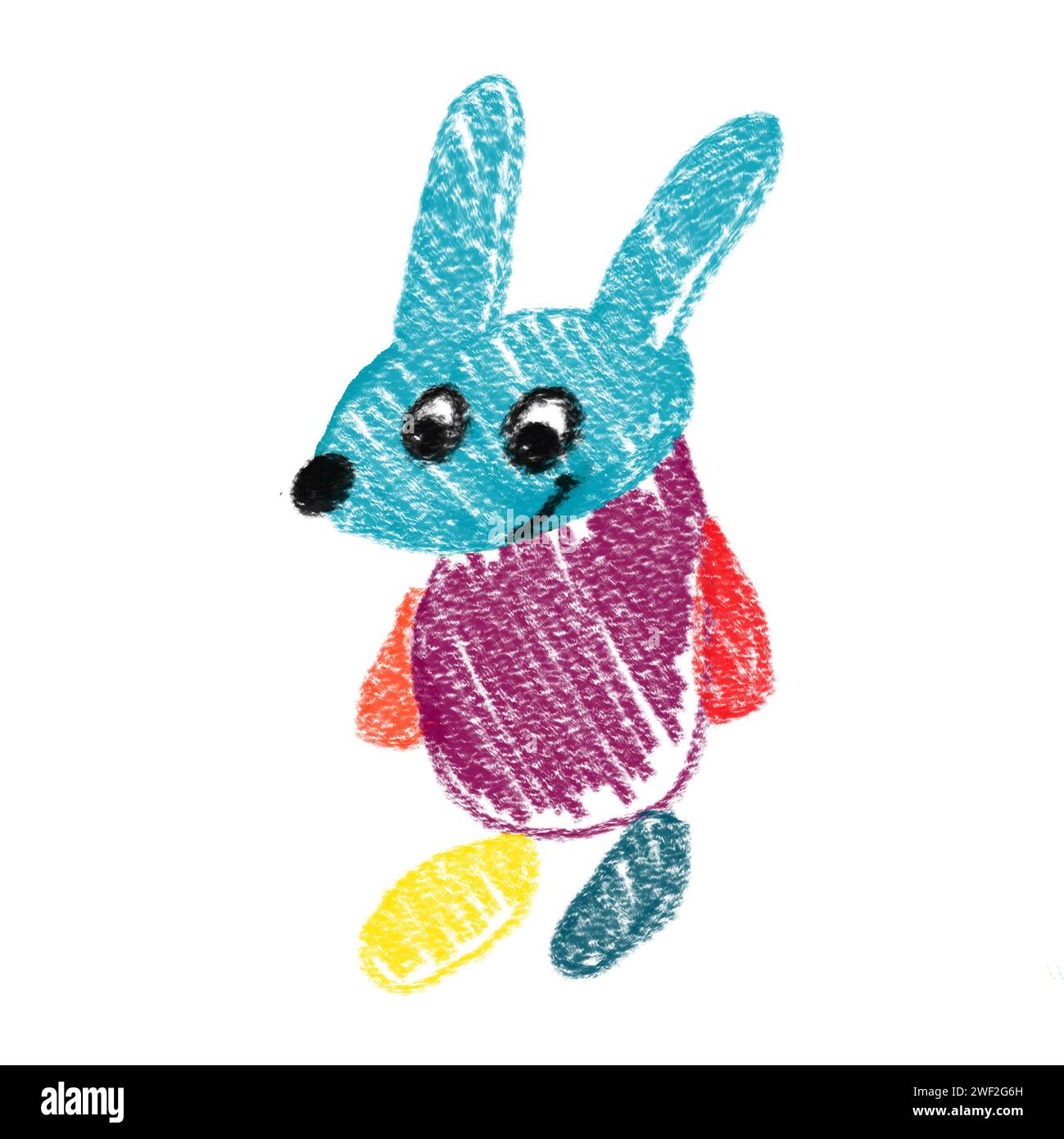 Hand-drawn simple colorful rabbit on white background. Kid's drawings ...