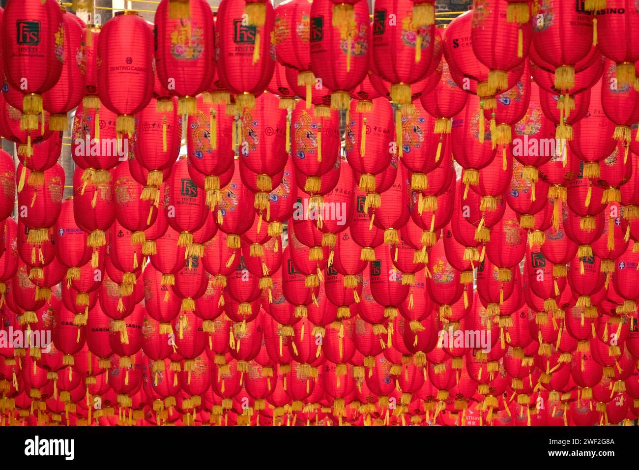 LONDON, UK - JANUARY 27, 2024: Red Chinese paper Lanterns hanging over ...