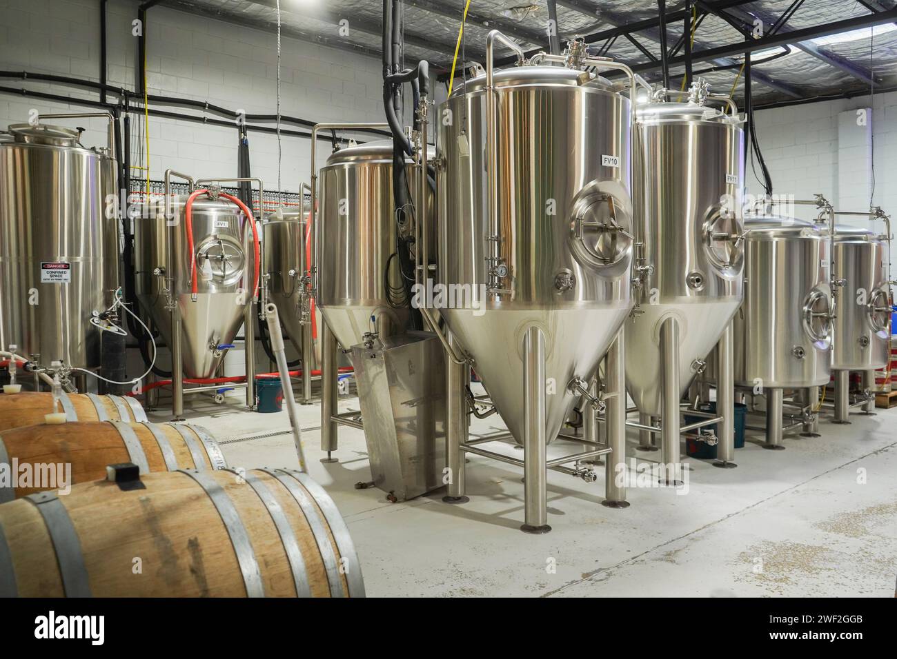 Stainless steel tanks for brewing beer in a brewery, Adelaide ...