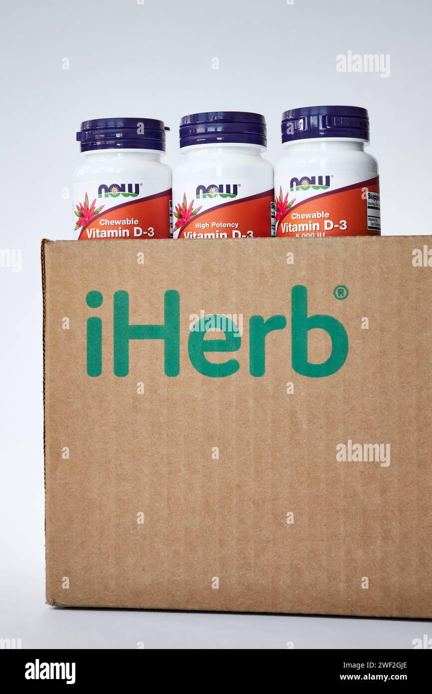 Unpacking the parcel with vitamins and Nutritional Supplements. Three ...