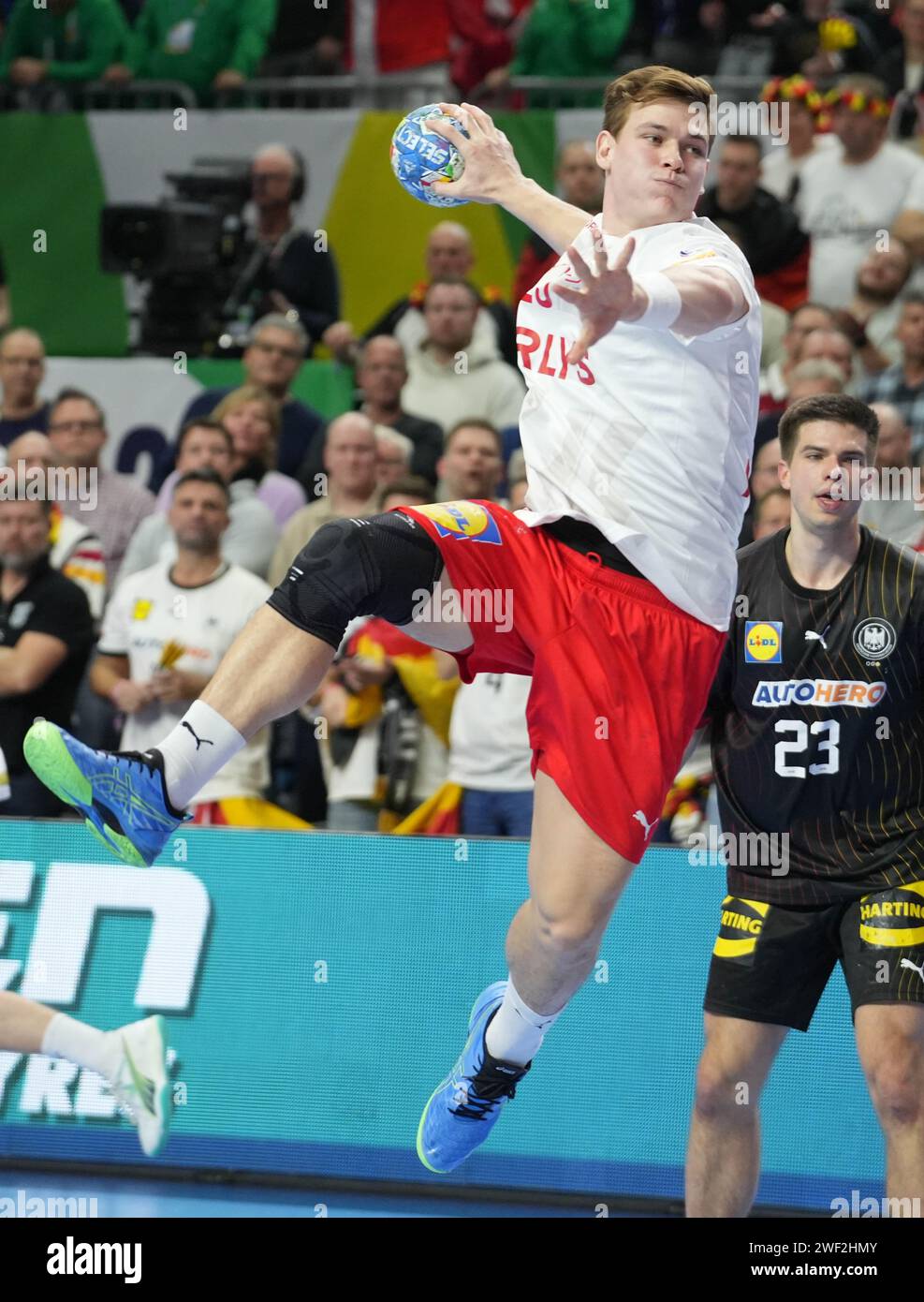 Lukas Lindhard Jorgensen of Denmark during the Men's EHF Euro 2024 ...