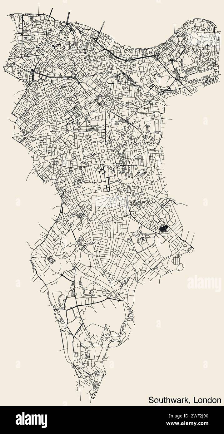 Street roads map of the BOROUGH OF SOUTHWARK, LONDON Stock Vector Image ...