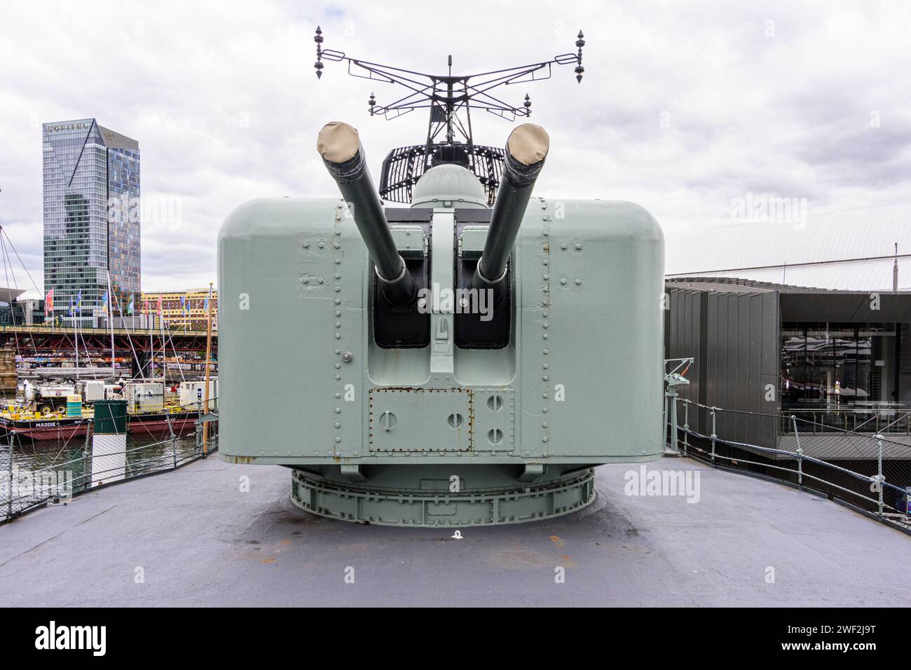 Gun turret on the HMAS Vampire ship exhibit at the Australian National ...
