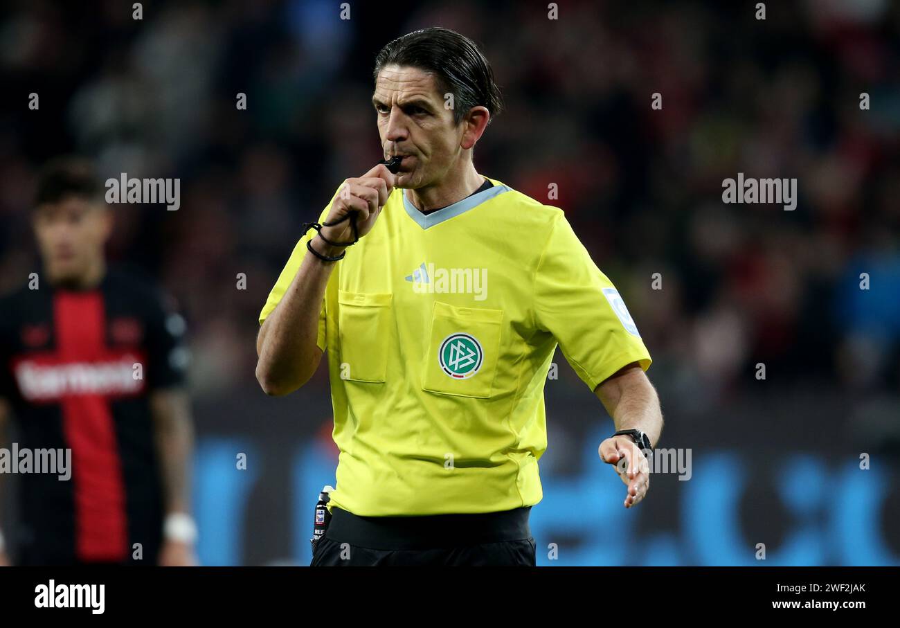 Referee Deniz Aytekin reacts during the Bundesliga match between Leverkusen and Borussia ...