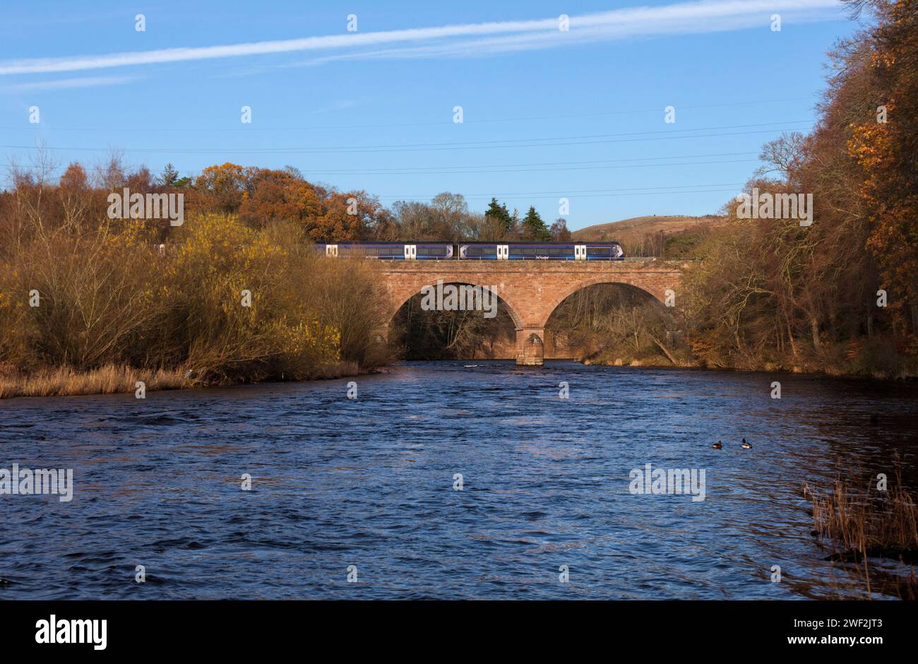 Scotrail class 170 Turbostar train 170410 crossing Redbridge viaduct ...