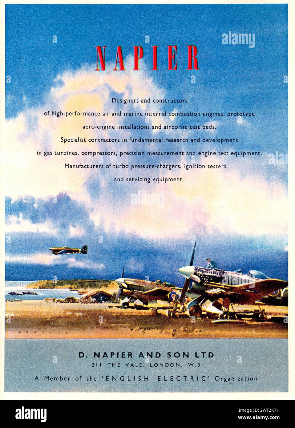 A vintage 1950's advert for Napier marine and aero engines Stock Photo ...