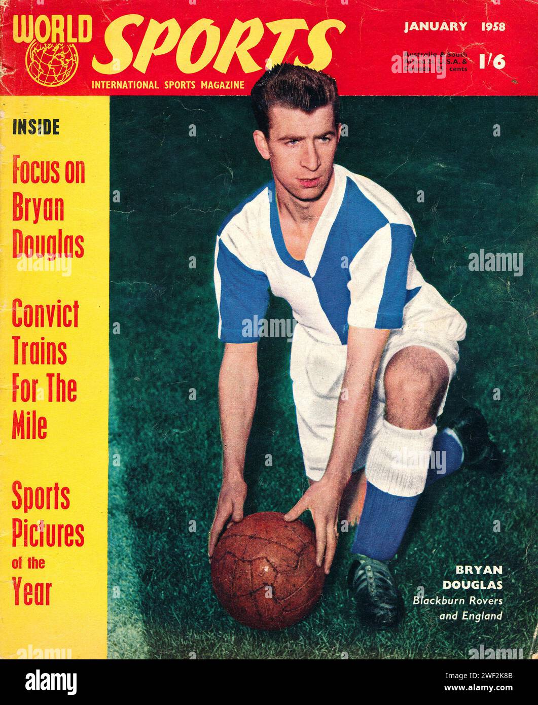 Vintage front cover of World Sports Magazine, January 1958, featureing Bryan Douglas, Blackburn ...