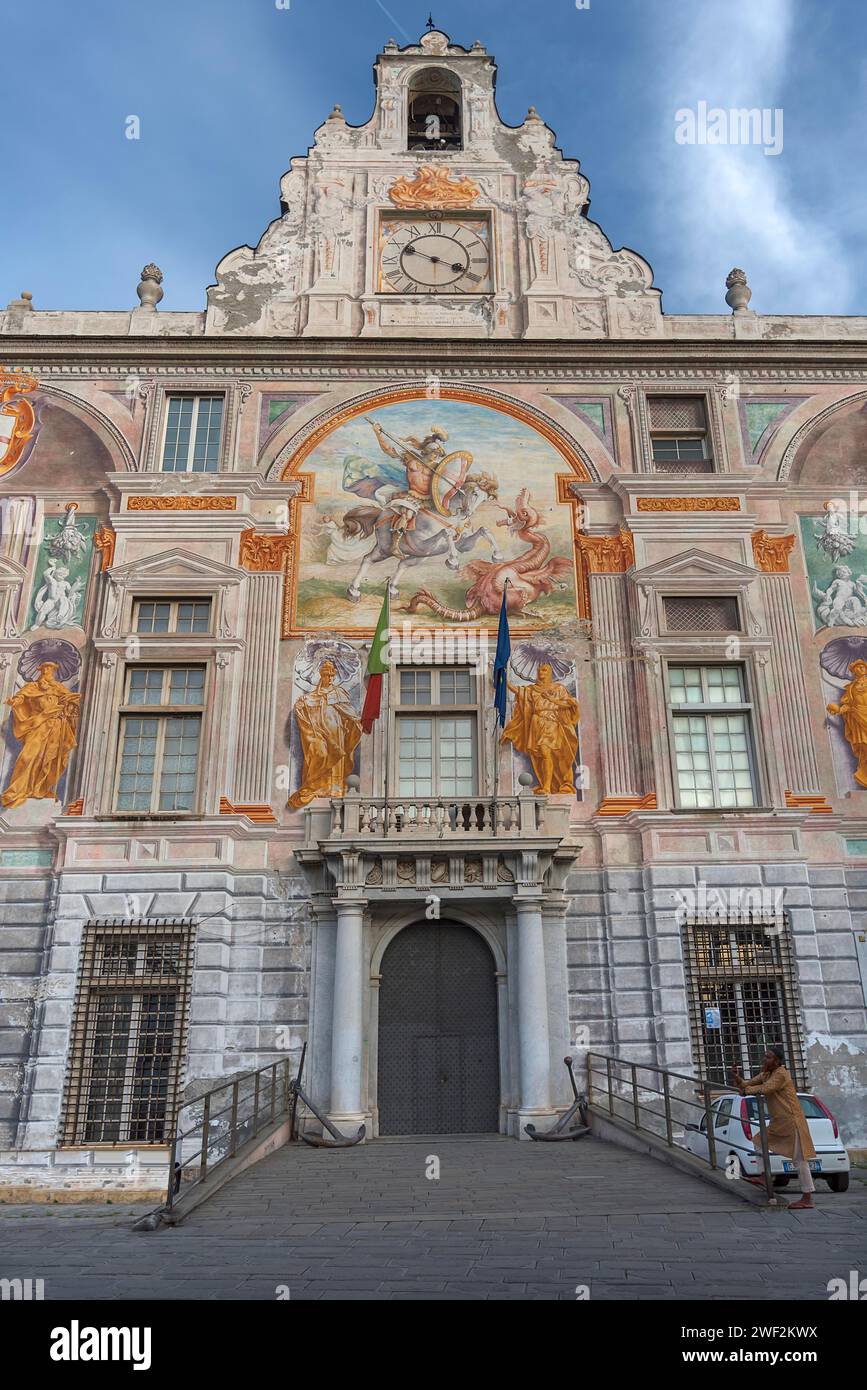 Entrance facade of the Gothic Palazzo San Giorgio with Renaissance ...