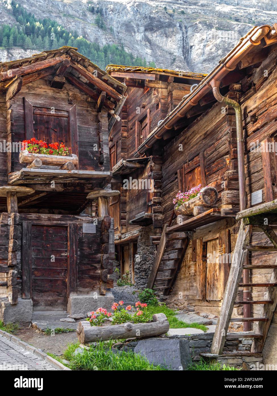 Zermatt, Switzerland - September 23, 2023: Historical wooden houses in ...