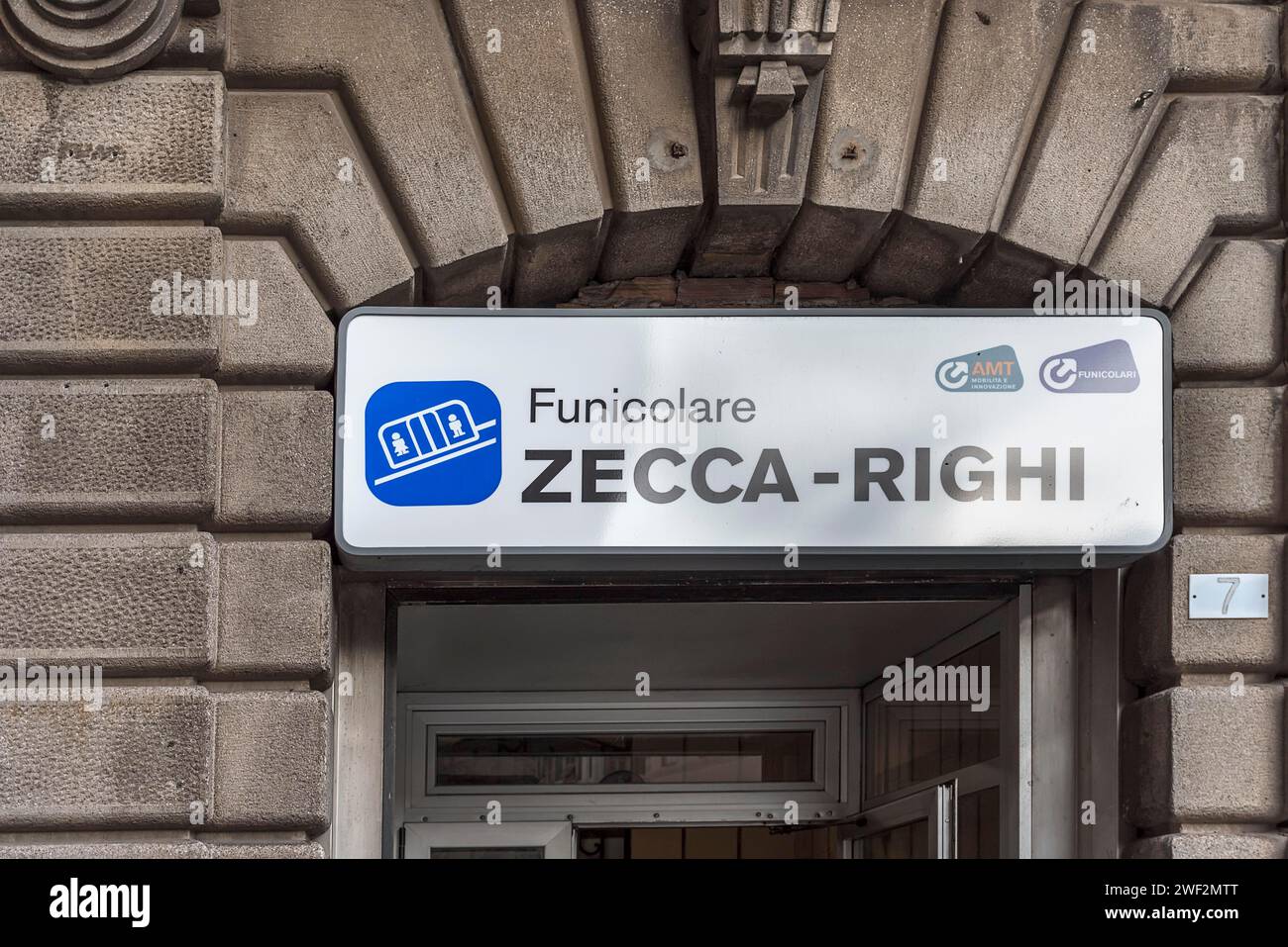 Entrance to the valley station of the funicular funicolare Zecca Righi ...