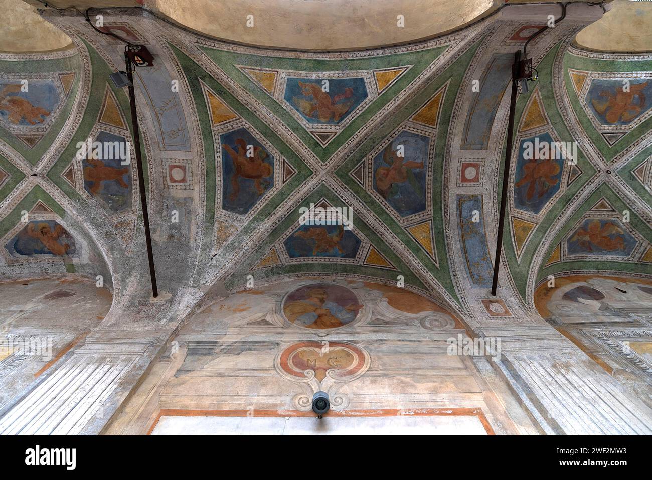 Fresco painting in the vaulted ceiling in the entrance portal of the ...