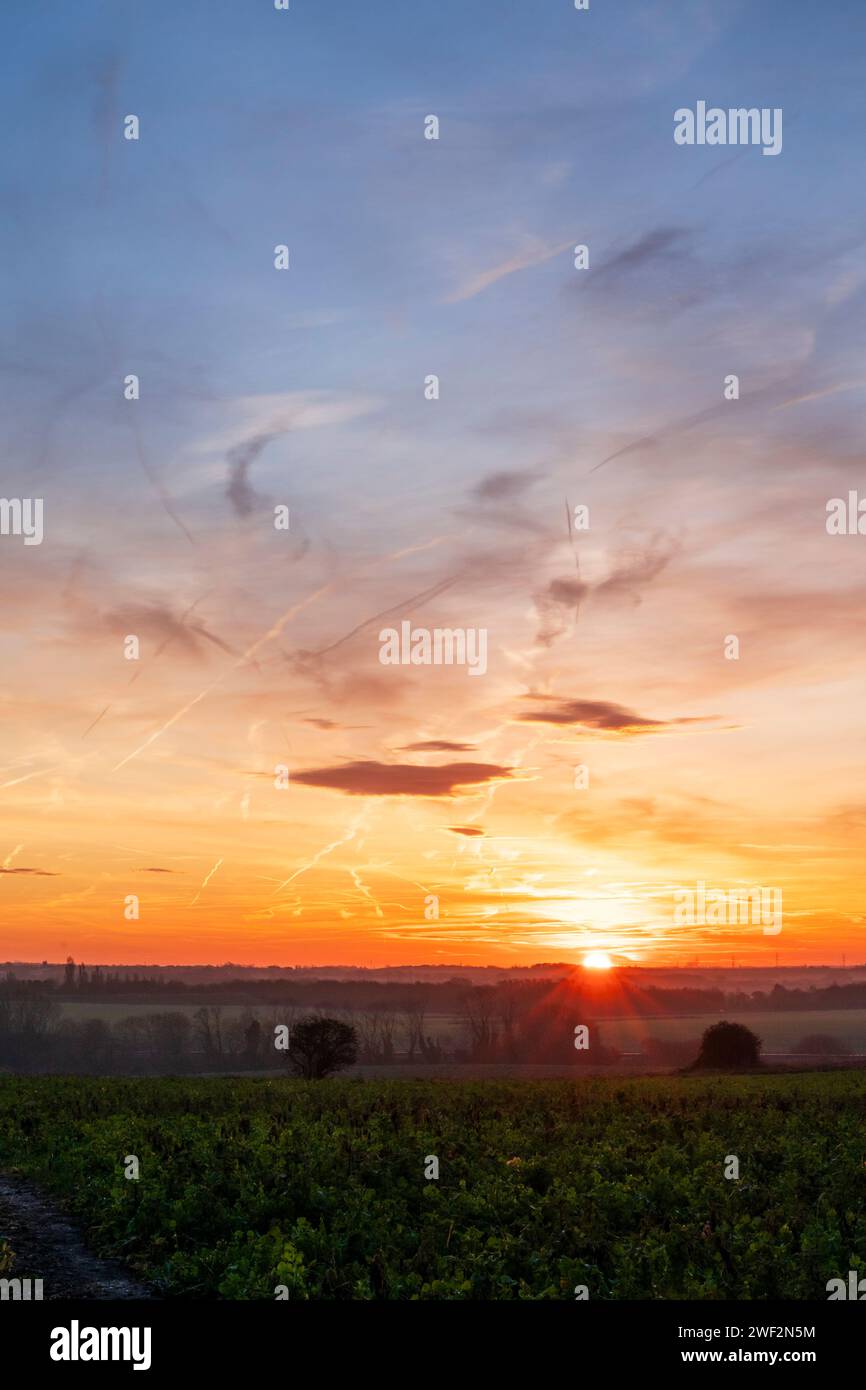 Winter sunrise over the small village of Chislet, Herne Bay in Kent ...