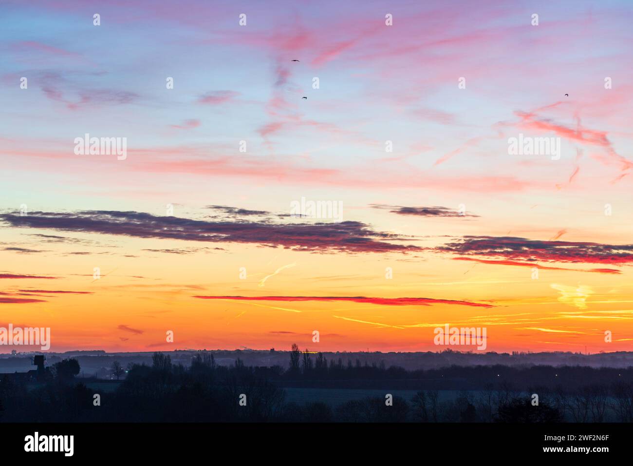 Early morning dawn sky over the small village of Chislet, Herne Bay and ...