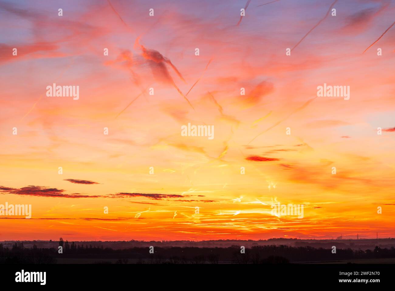 Early morning dawn sky over the small village of Chislet, Herne Bay and ...