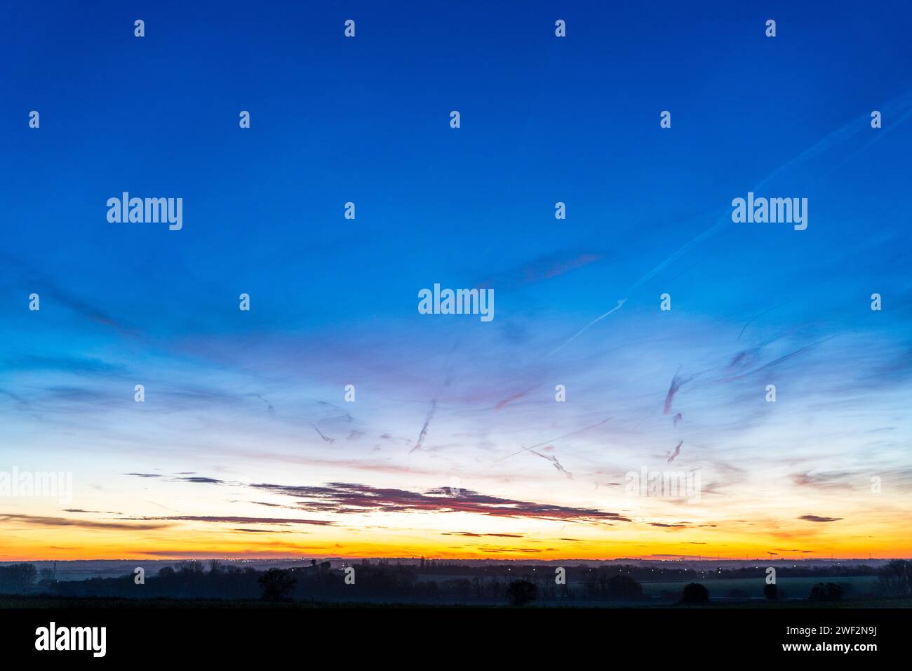 Early morning dawn sky over the small village of Chislet, Herne Bay in ...