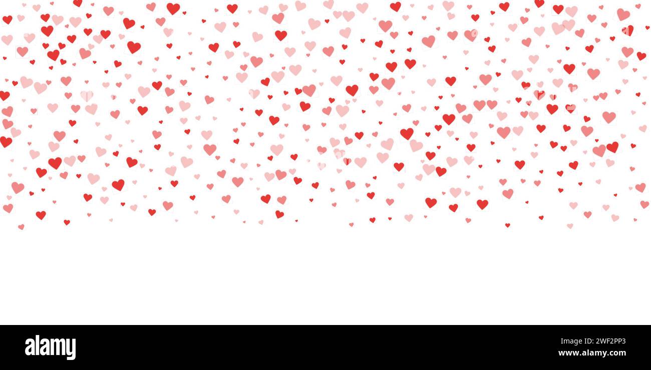 Valentine hearts, flying, falling down, floating. Red hearts scattered ...