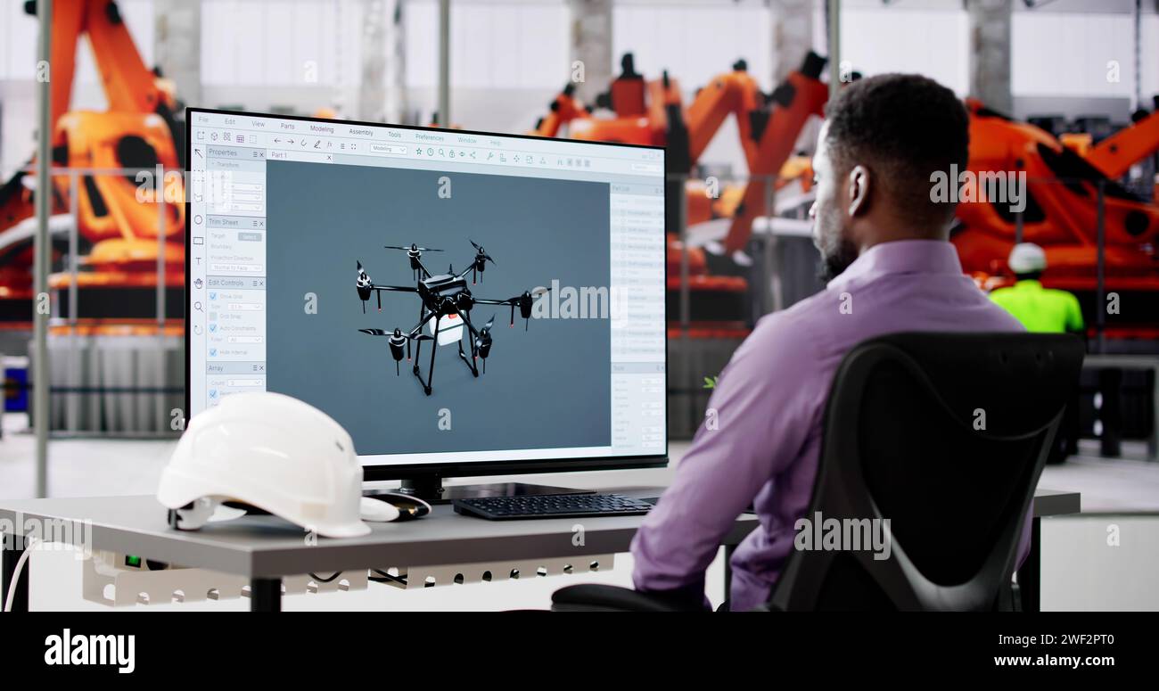 Engineer Doing 3D CAD Model Design On Computer At Factory Stock Photo - Alamy