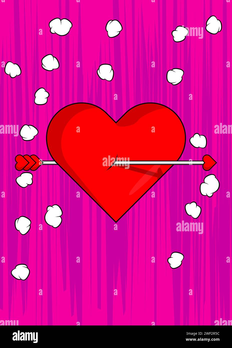 Cartoon Heart and Arrow explosion sign, comic book Valentine's Day ...