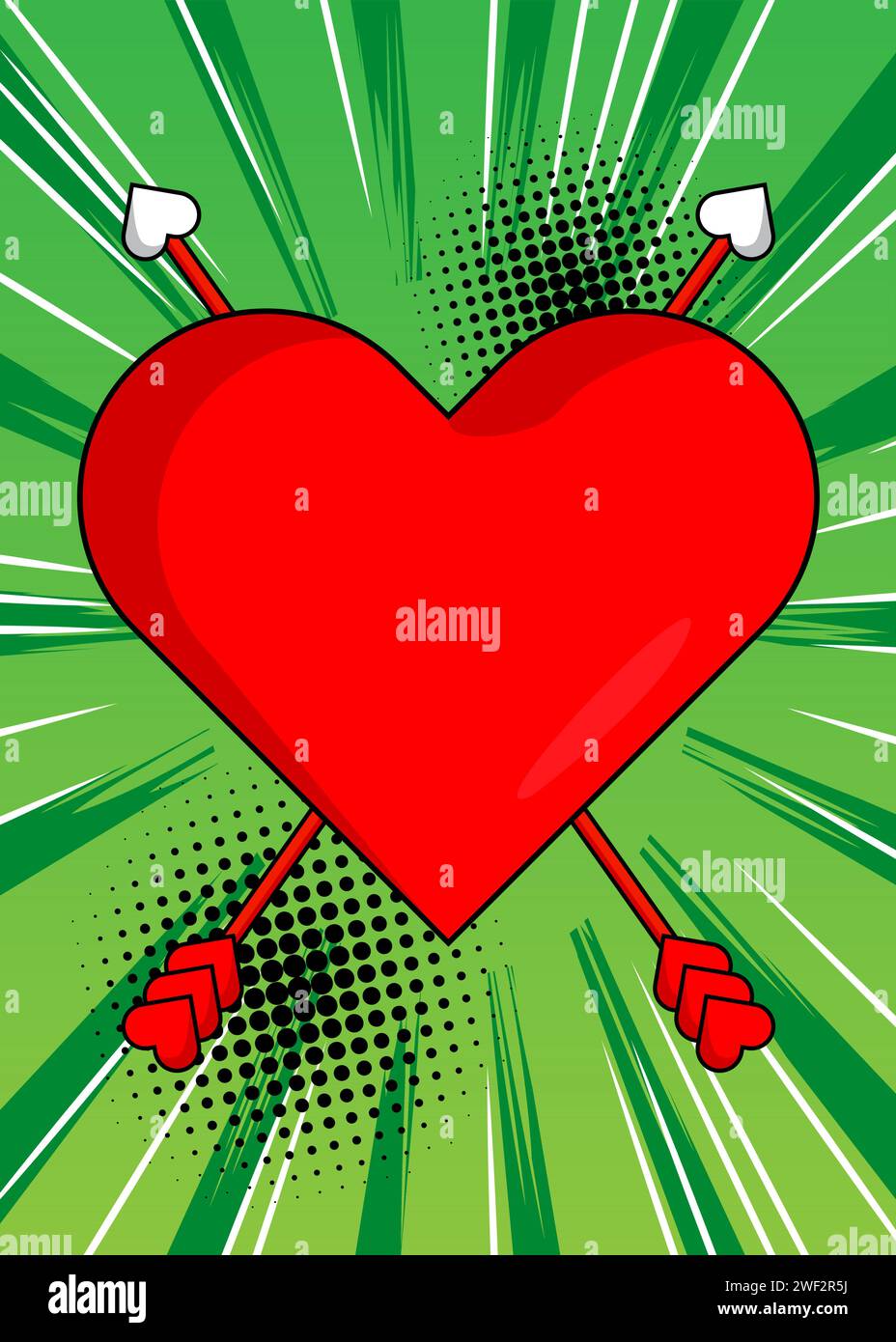 Cartoon Heart and Arrow explosion sign, comic book Valentine's Day ...