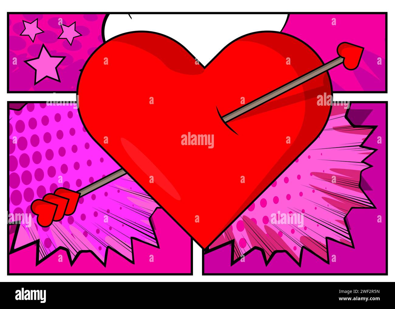 Cartoon Heart and Arrow explosion sign, comic book Valentine's Day ...