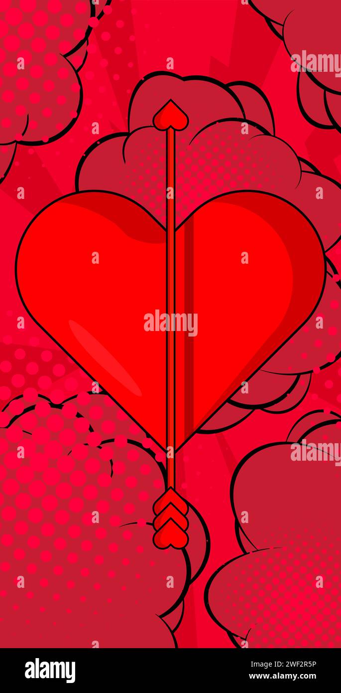 Cartoon Heart and Arrow explosion sign, comic book Valentine's Day ...