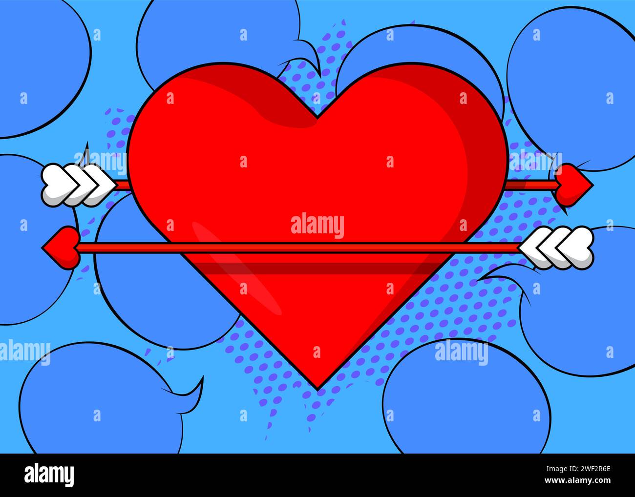 Cartoon Heart and Arrow explosion sign, comic book Valentine's Day ...