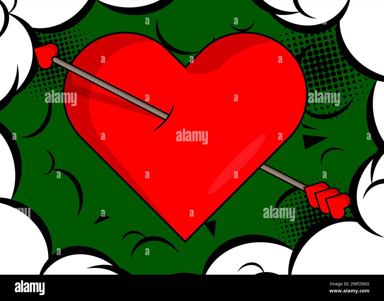 Cartoon Heart and Arrow explosion sign, comic book Valentine's Day ...